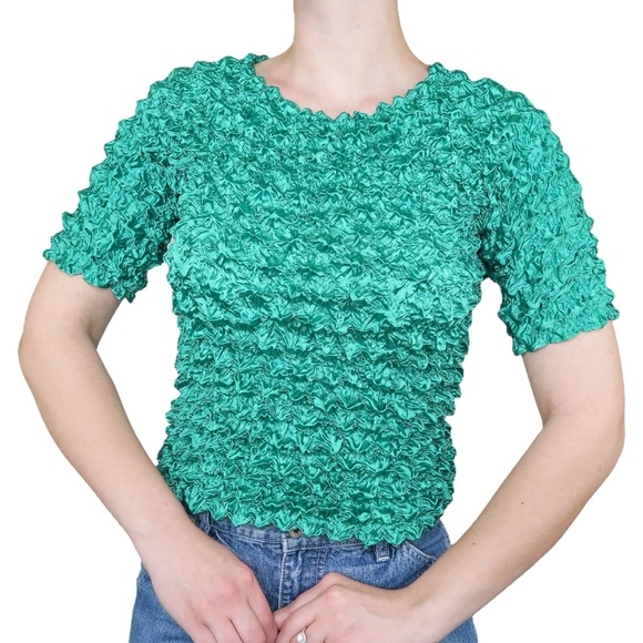 Tops | Vintage 9s Teal Green Bubble Popcorn Shirt | Poshmark